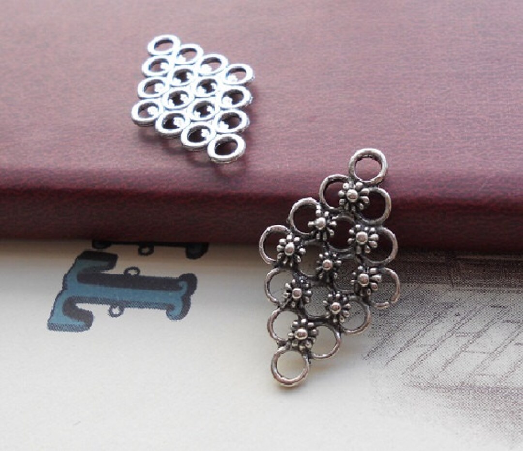 6 Vintage Look Flower Trellis Connectors Silver Flower Connectors Vine ...