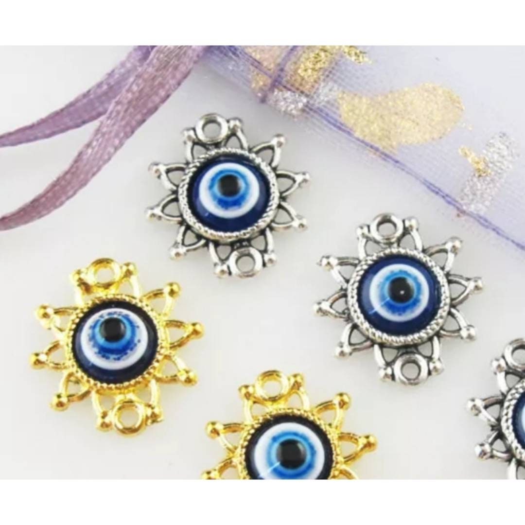 6 Mini Evil Eye Connectors Silver or Gold Little Evil Eye Charms for ...