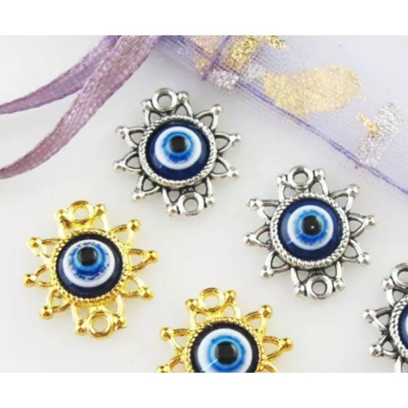 6 Mini Evil Eye Connectors Silver or Gold Little Evil Eye - Etsy