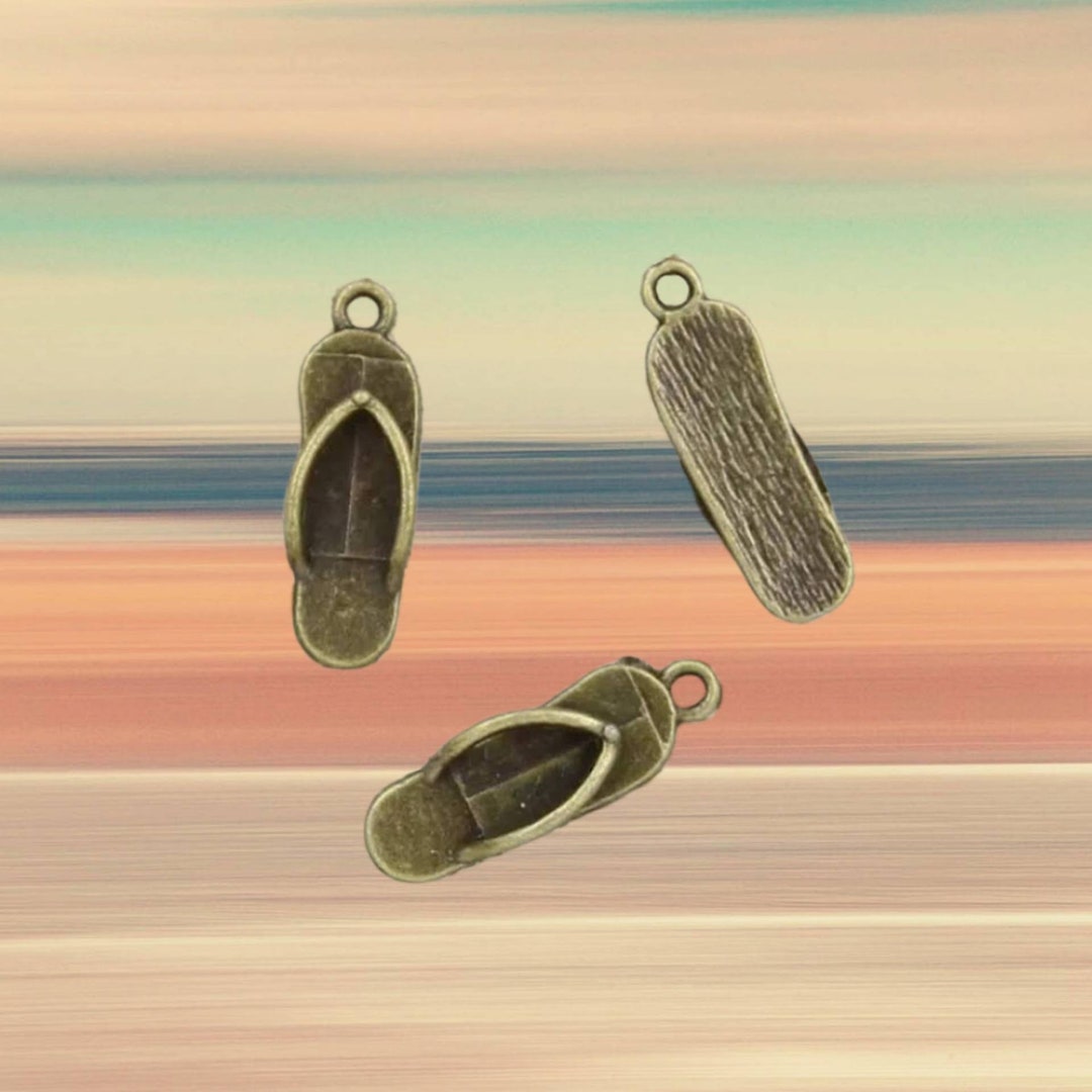 Bronze Flip Flop Charms Beach Shoes Sandy Toes Vacation Summer Jewelry ...