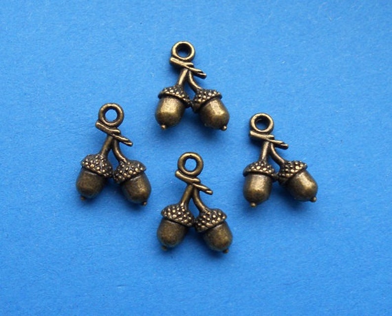 Acorn Charms Little Bronze Double Acorn Charms Fall Charms 3-D | Etsy