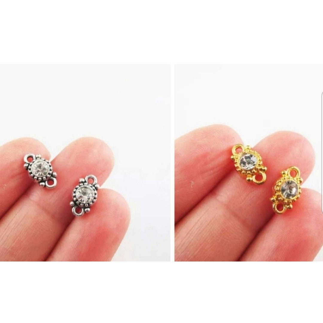 10 Tiny Gold or Silver Connectors With Crystal Rhinestone Accent ...