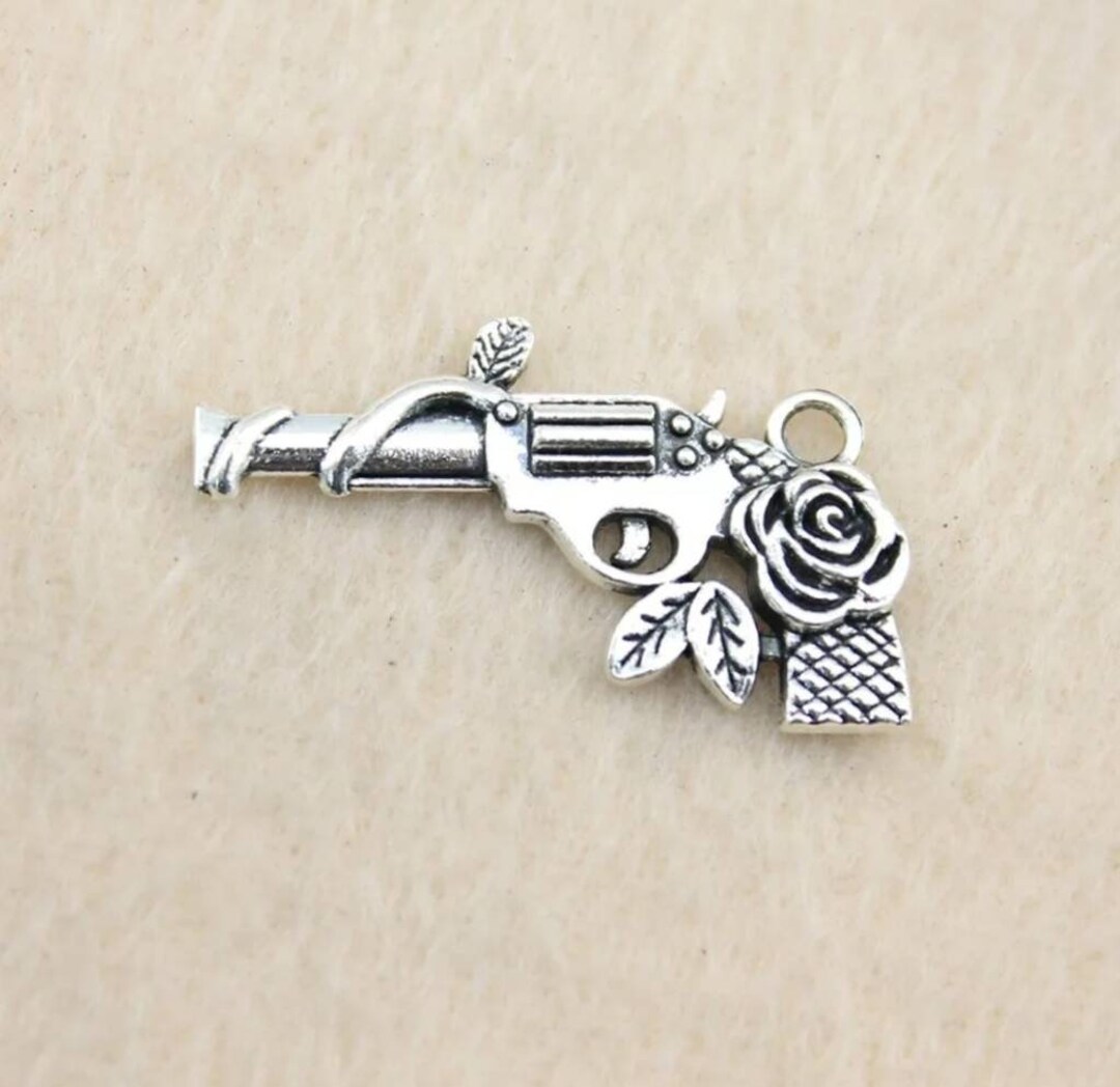 Rose Pistol Pendants Gun With Rose Design Large Charms Rose Pistol ...