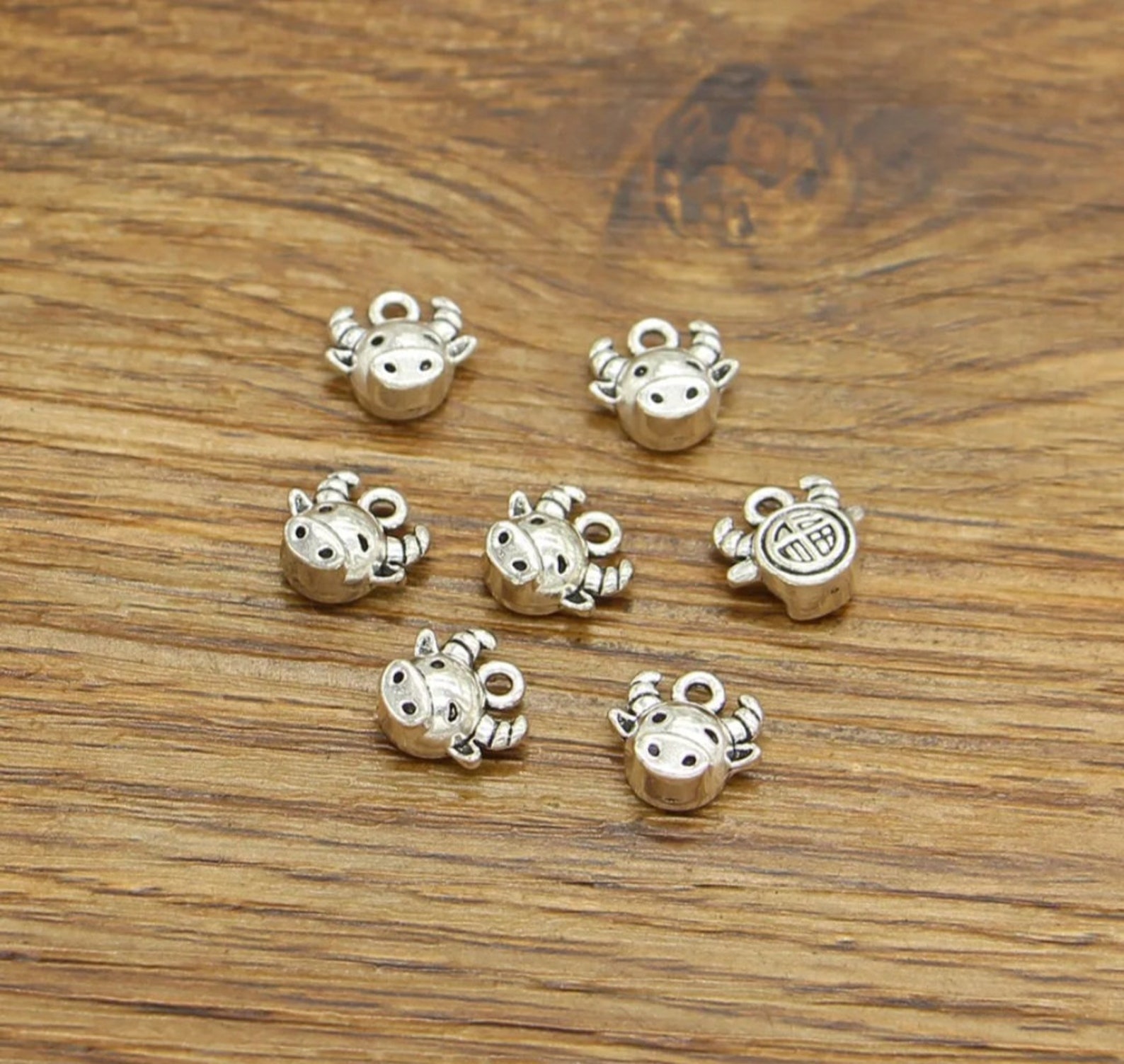 6 Tiny Cow Charms Mini Cow Head Charms Little Farm Animal Charms ...