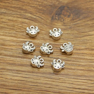 6 Tiny Cow Charms Mini Cow Head Charms Little Farm Animal Charms ...