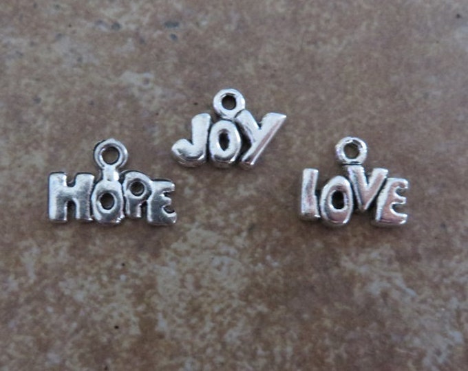 24 Mini Word Charms 8 Each Joy Hope Love Silver Inspirational Very ...