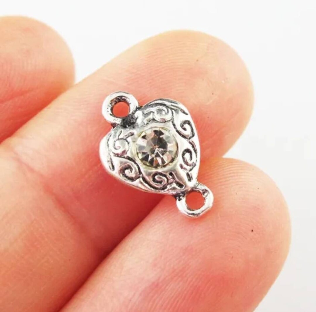 6 Mini Crystal Heart Connectors Little Ornate Heart Connectors With ...