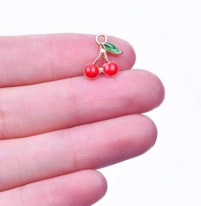 Tiny Enamel Cherry Charms Red Cherry Charms Mini Fruit Charms Cherry ...