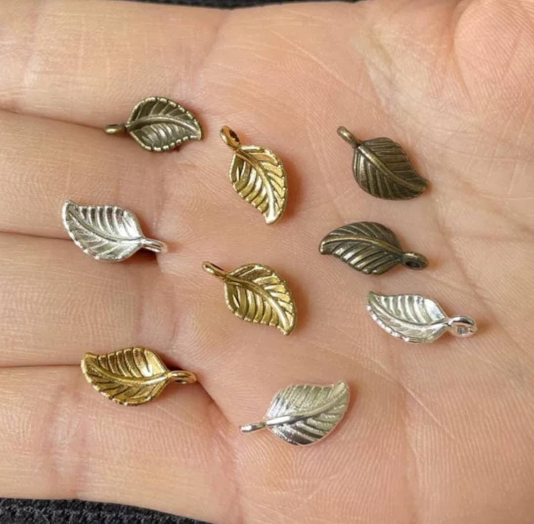 Tiny Leaf Charms Bright Silver, Bronze or Antique Gold Mini Leaf Charms ...