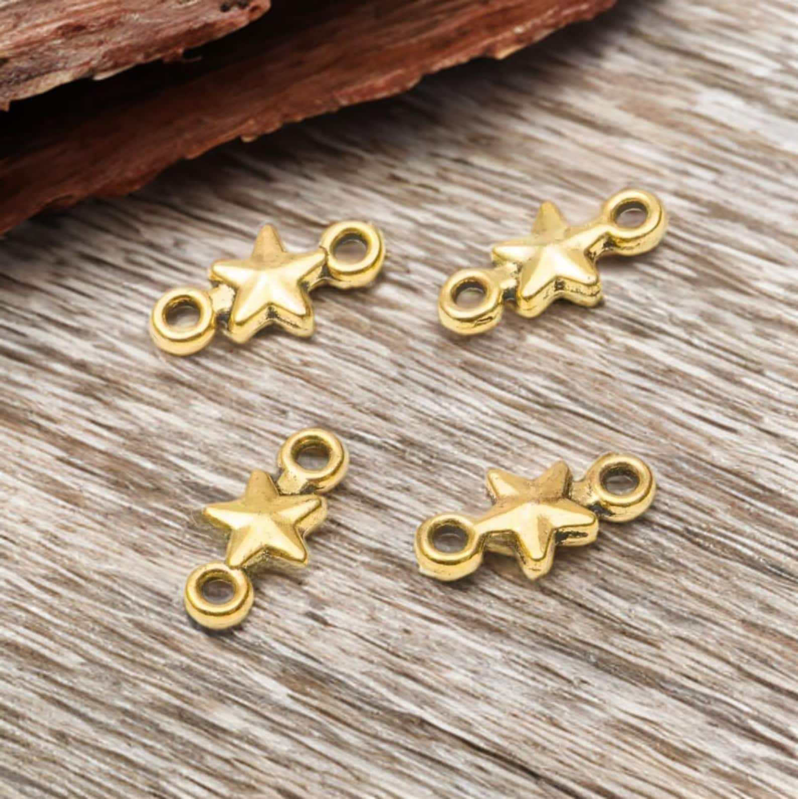 12 Mini Star Connectors Antique Gold Celestial Charms Very Small Stars ...