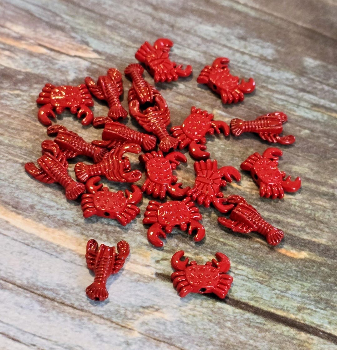 Red Enameled Crab Beads Red Enamel Lobster Beads Seagood Beads Beach ...