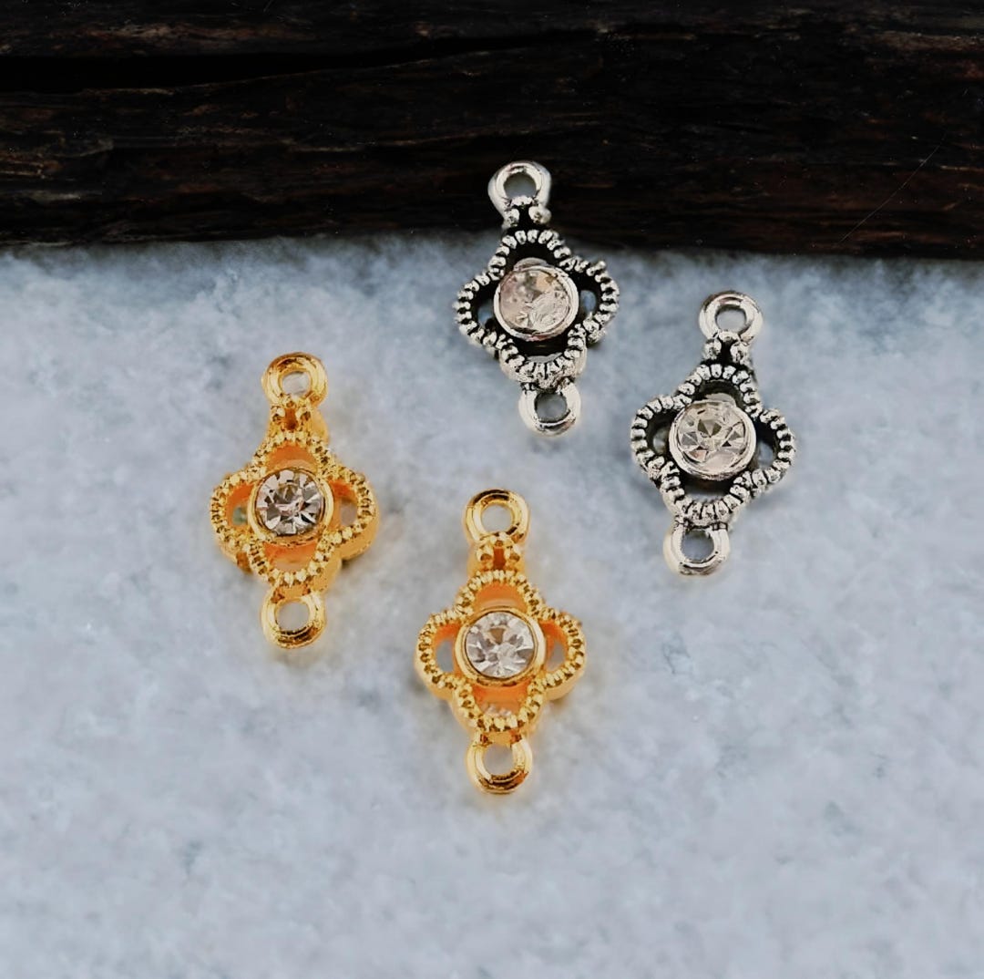 10 Tiny Gold or Silver Connectors With Crystal Rhinestone Accent ...