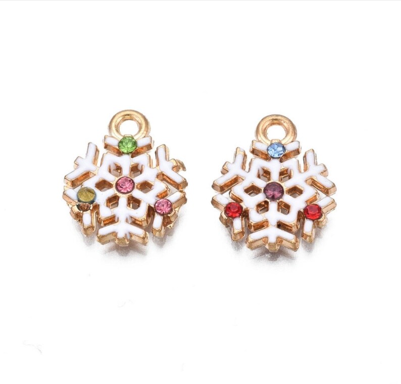 6 Mini Enamel Snowflake Charms With Crystal Accents Colorful Snowflake ...