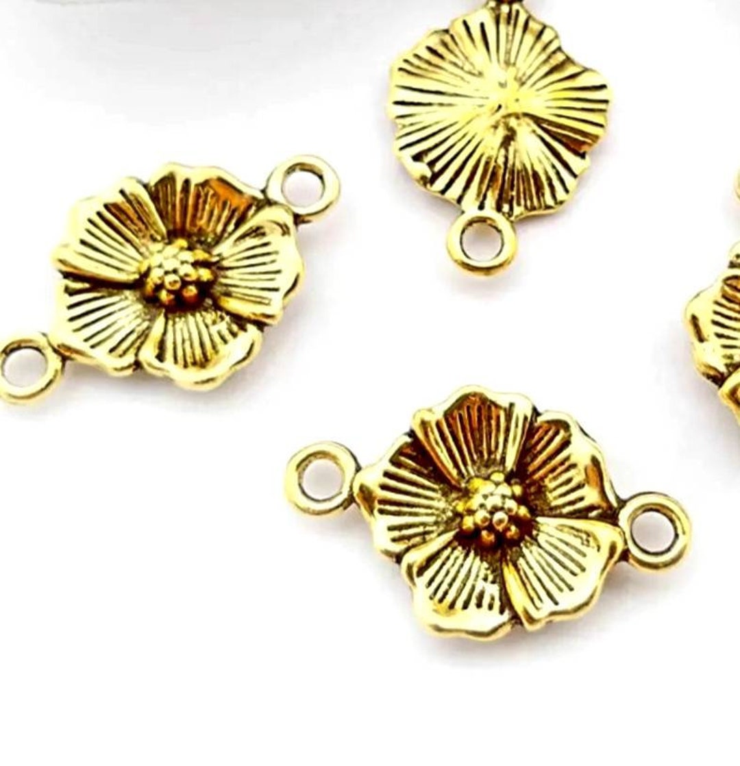 Gorgeous Flower Connectors Antique Gold 2 Loop Charms Flowers Boho ...