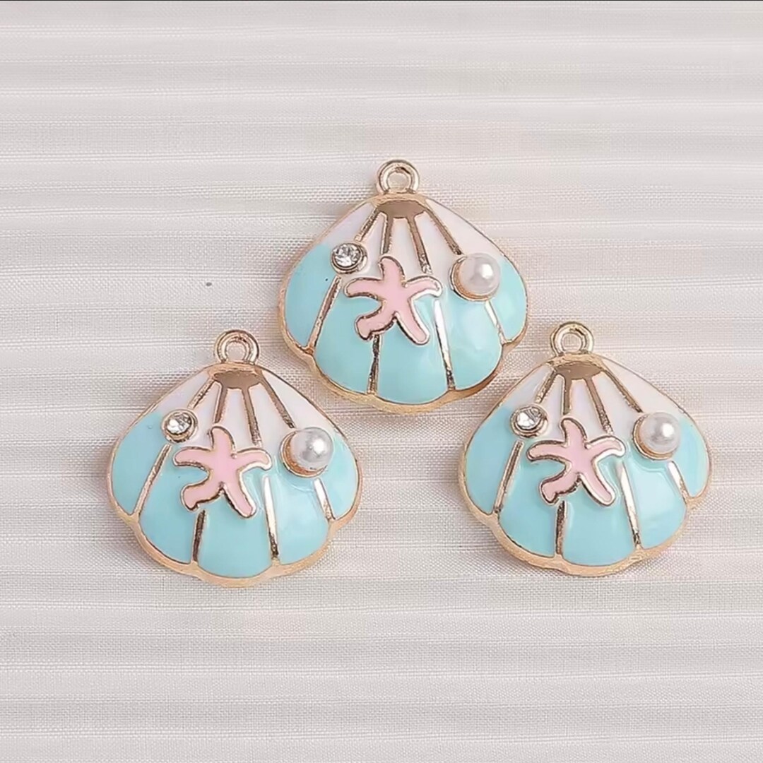 Seashell Charms With Faux Pearl and Crystal Rhinestone Blue and White ...