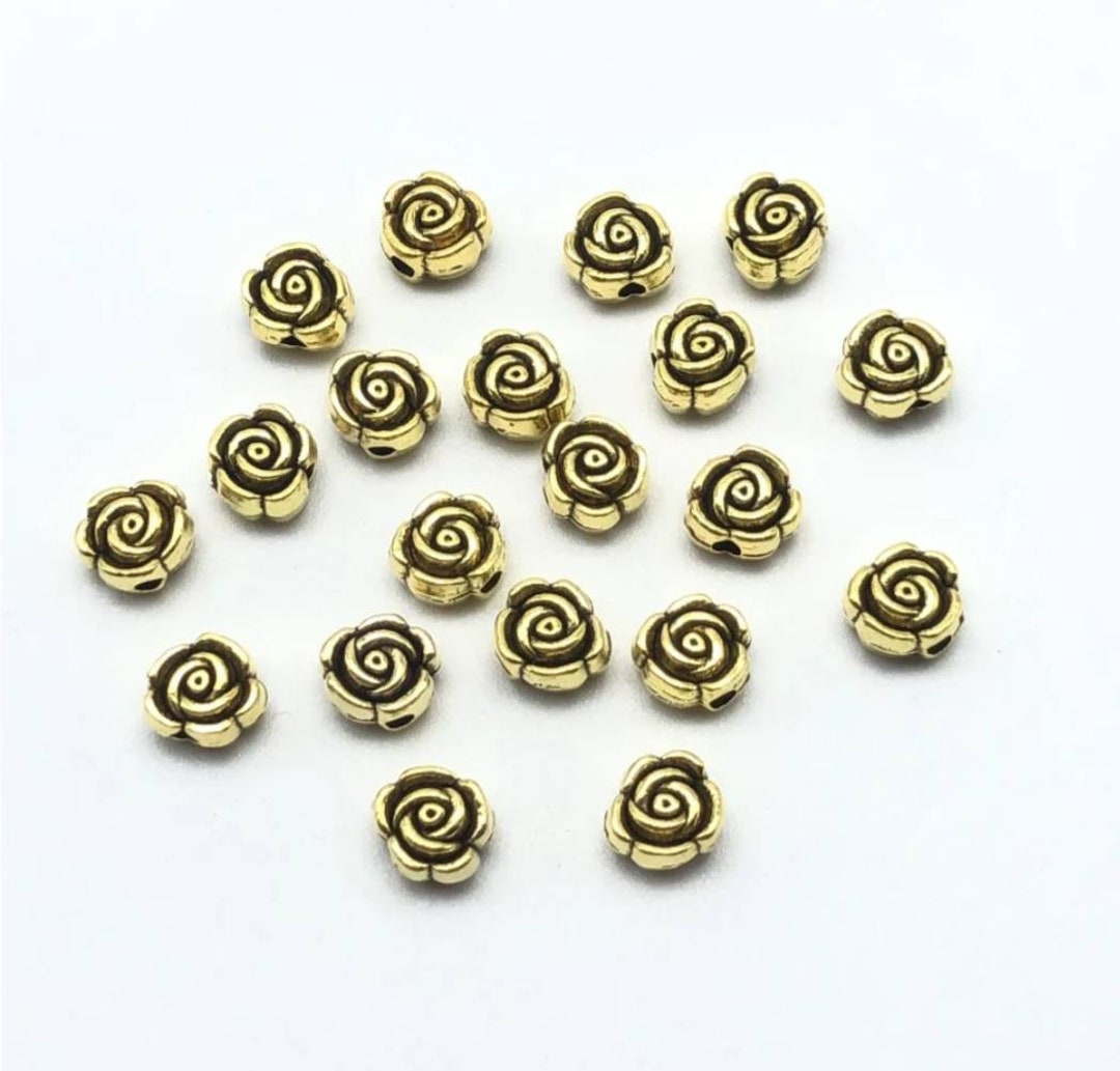 Gold Rose Spacer Beads Antique Gold Deep Carved Look Rose Beads Small ...