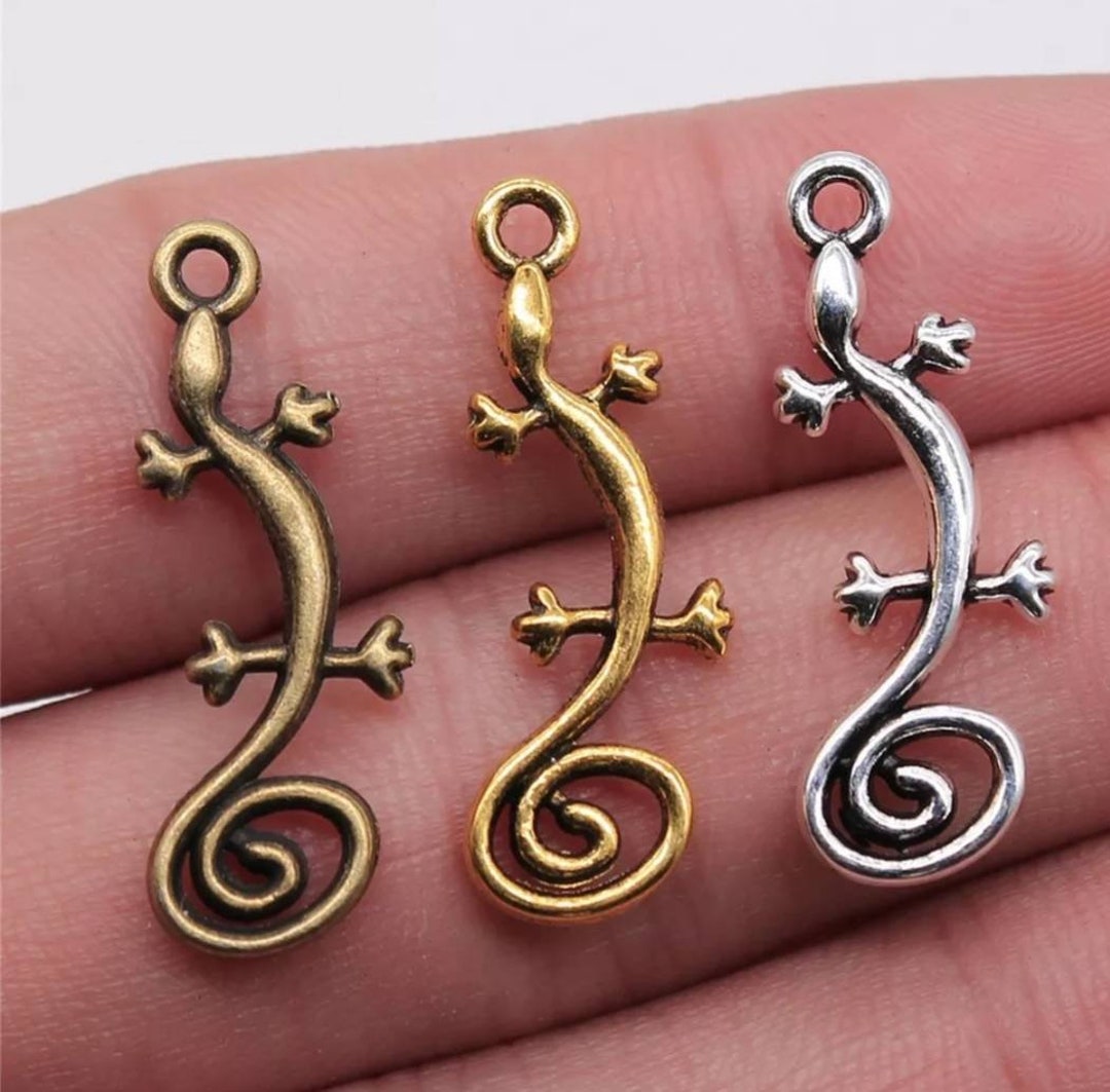 6 Gecko Lizard Long Charms Pendants Curly Tails Perfect for Earrings ...