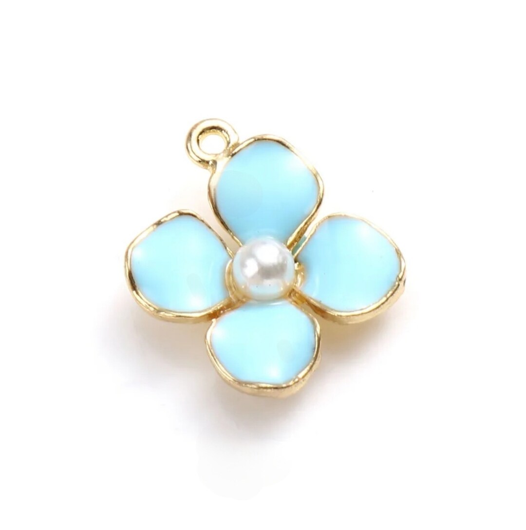 6 Beautiful Spring Flower Charms Blue Enamel Flower Charms Enamel ...