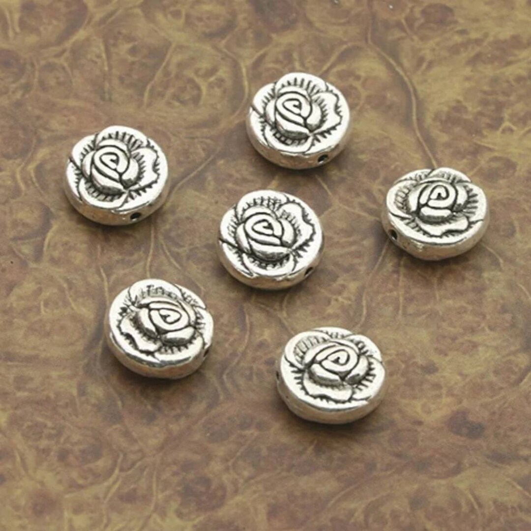 Rose Spacer Beads Rose Beads Silver Flower Beads With Contrast Roses ...