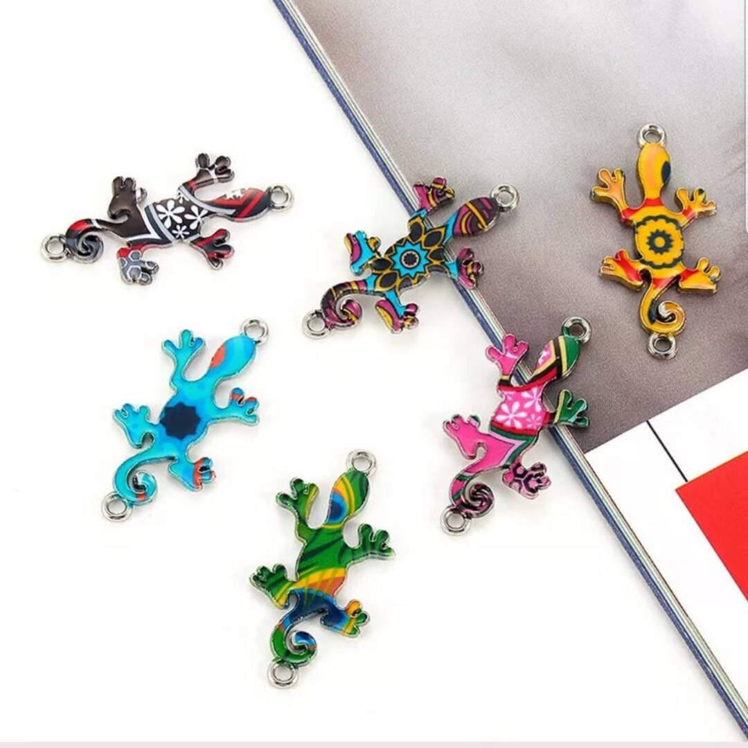Colorful Enameled Gecko Connectors Boho Bracelet Lizard Charms ...