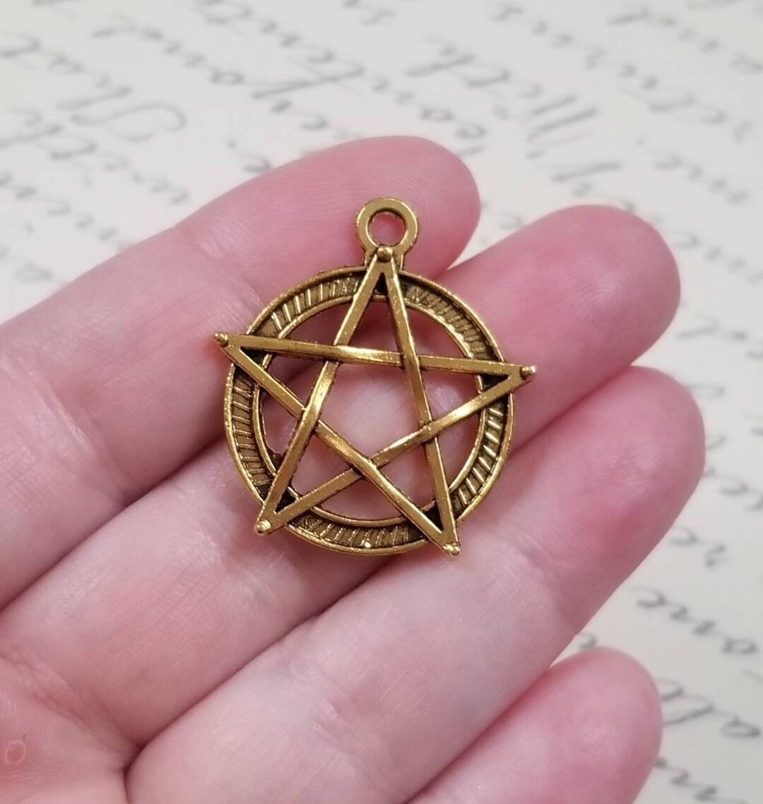 Large Pentacle Charms Antique Gold Pentacle Pendants Pentagram Magic ...