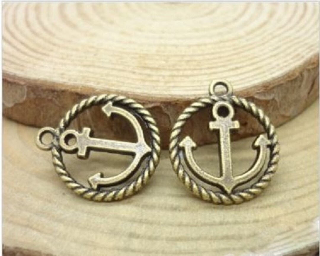 8 Anchor Charms Small Nautical Bronze Anchor Charms Rope - Etsy