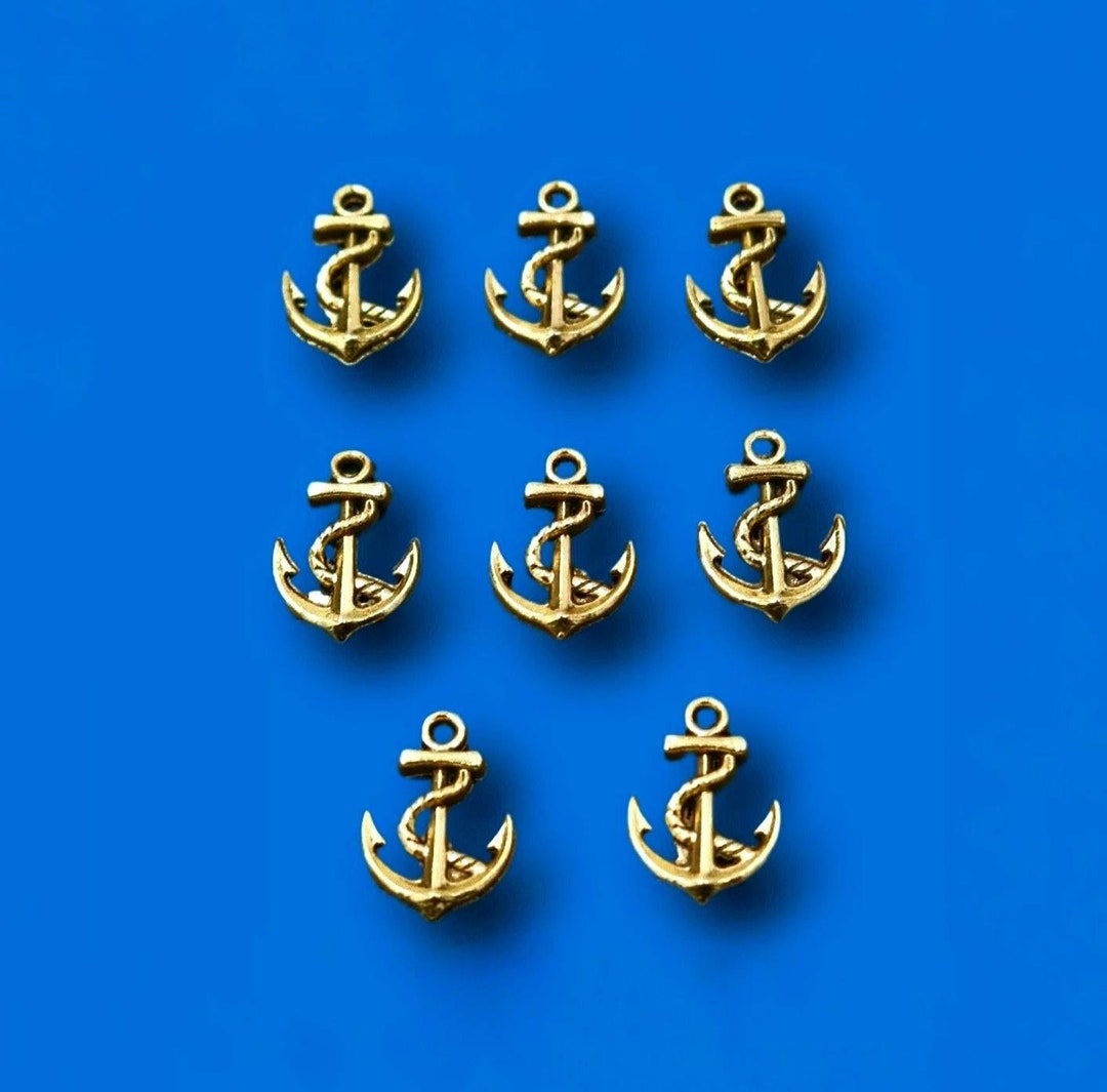 10 Mini Antique Gold Anchor Charms Fouled Anchor Charms Little Anchor ...