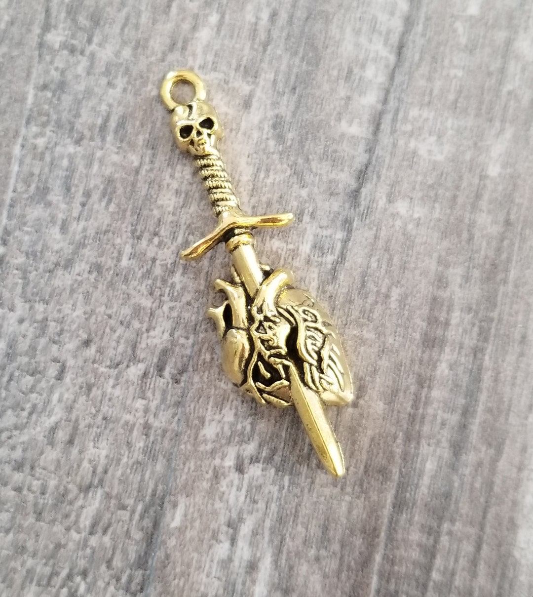 Antique Gold Sword Through the Heart Pendants Long Gold Sword Pendants ...