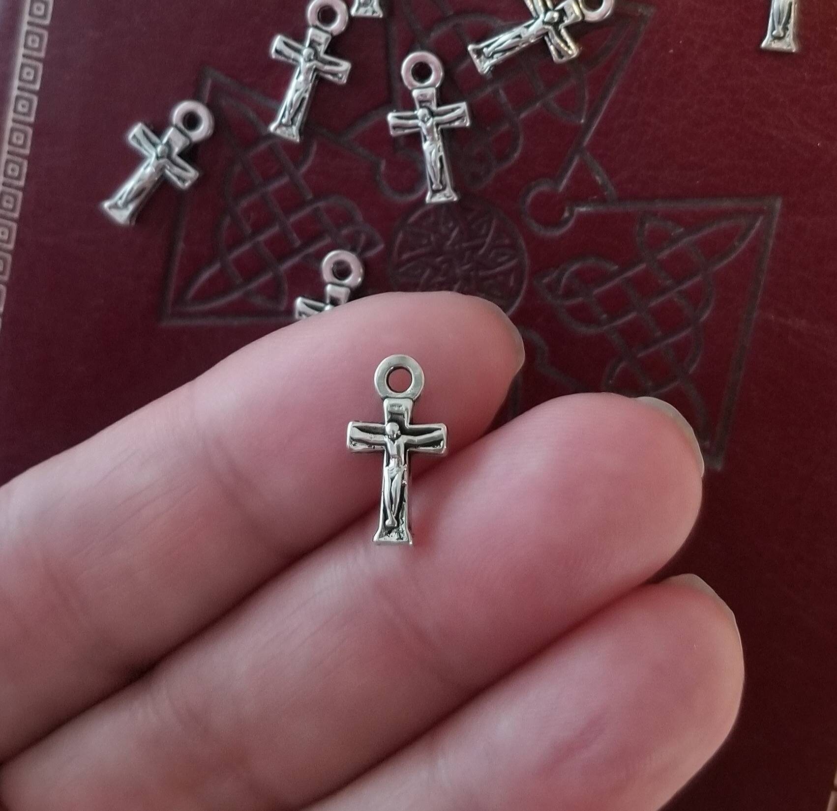 12 Tiny Crucifix Charms Mini Catholic Cross Charms Rosary Parts Very ...