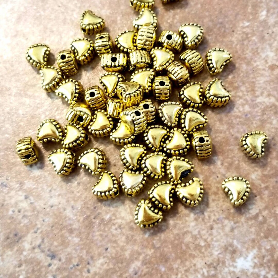 Sweet Tiny Gold Heart Spacer Beads Beaded Edge Antique Gold Heart Beads ...