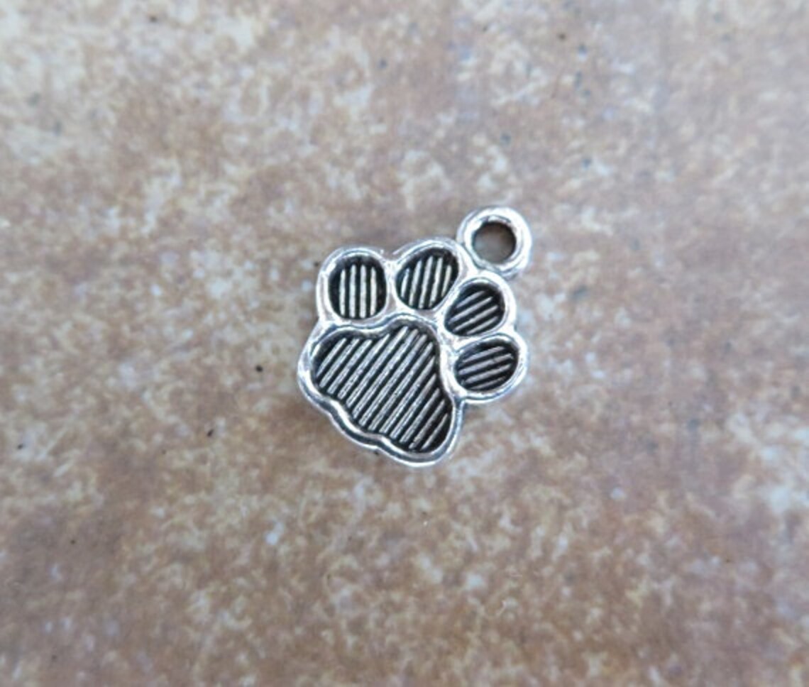 10 Paw Charms Cute Little Striped Paw Print Charms Dog Cat Pet | Etsy