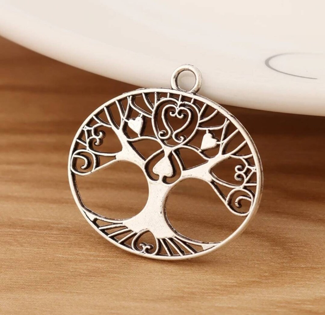 Tree of Life Charms Dark Silver Tree Charms With Filigree Heart Design ...