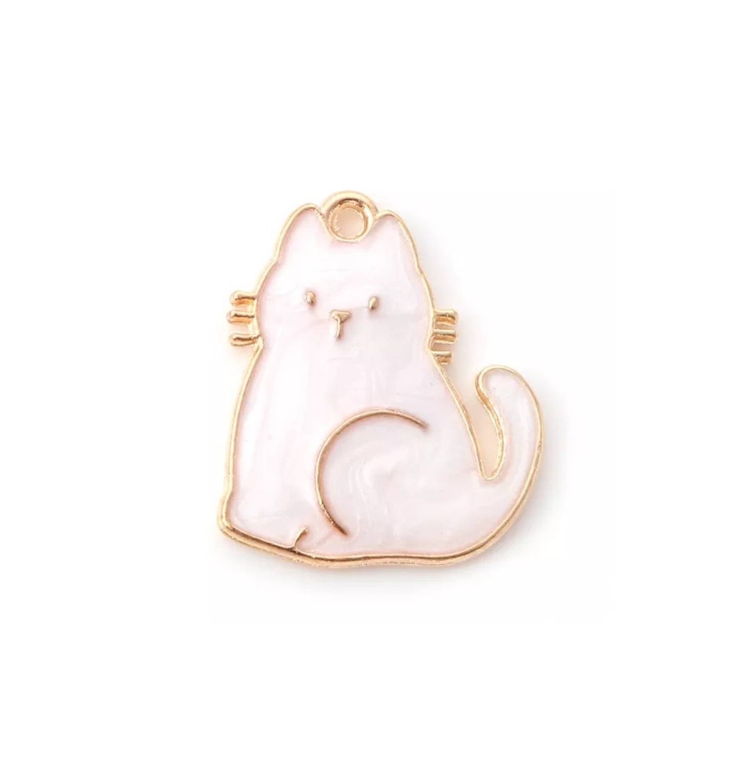 Pearlized Enamel Cat Charms White Cat Charms Enamel Kitten Charms Pet ...