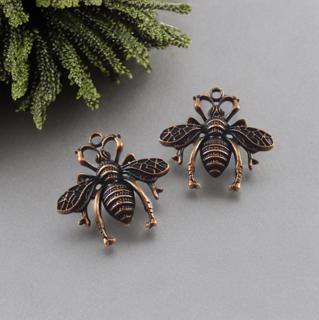 Beautiful Copper Bee Pendants Large Honey Bee Charms Ornately Detailed ...