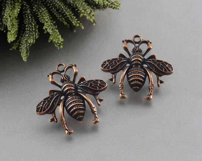 Beautiful Copper Bee Pendants Large Honey Bee Charms Ornately Detailed ...