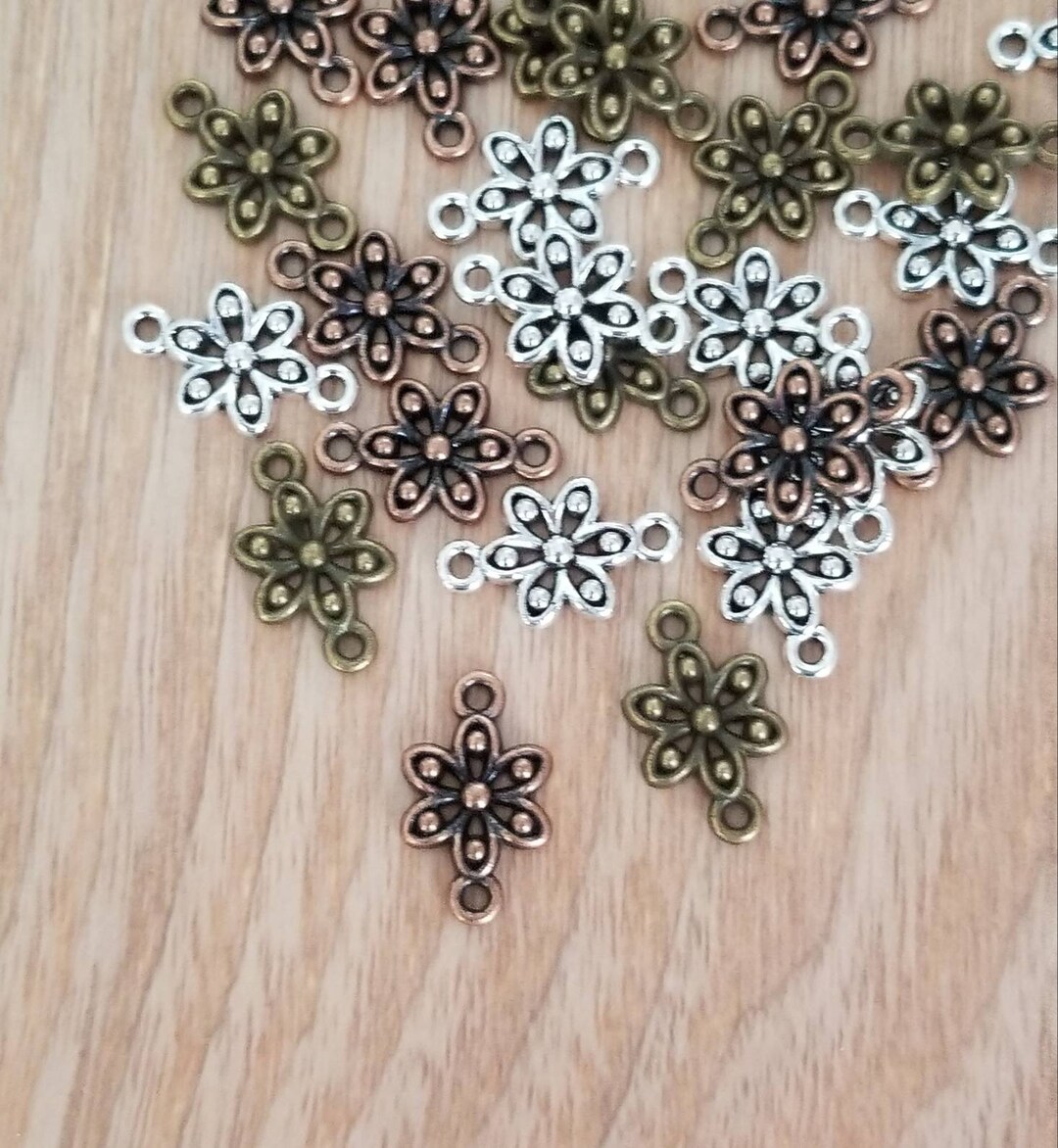 10 Mini Flower Connectors Sweet Little Floral Charms Silver Bronze ...