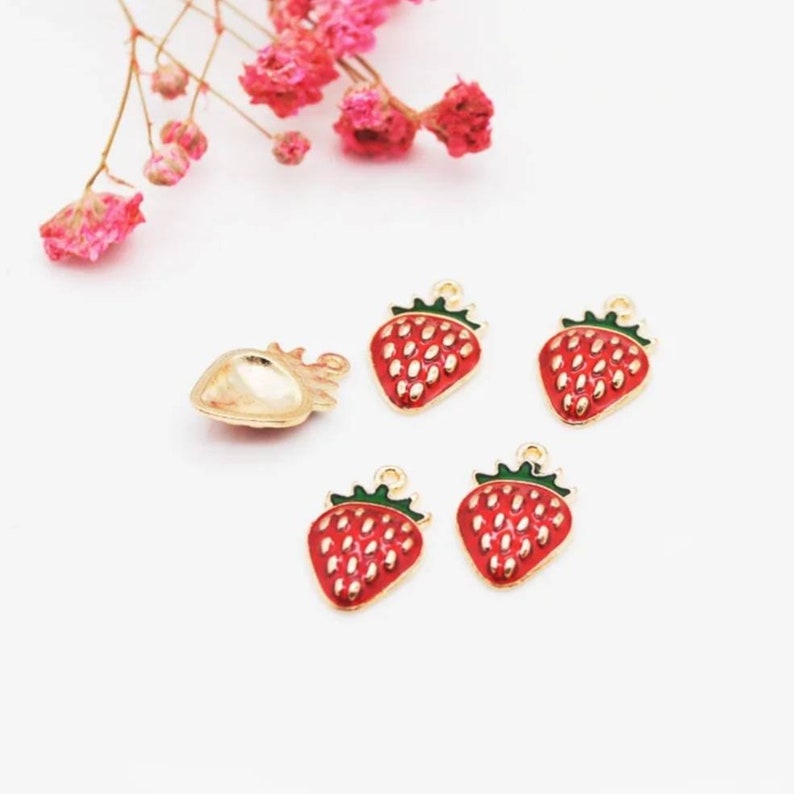 6 Red Enamel Strawberry Charms Realistic Mini Strawberry - Etsy