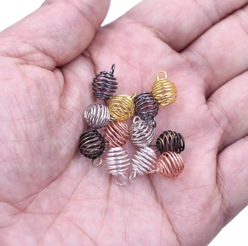 10 Tiny Bead Cages Wire Wraps Mini Colorful Bead Cage Charms - Etsy