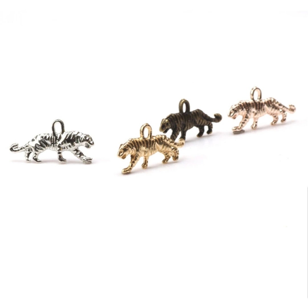 6 Tiger Charms 3D Jungle Cat Charms Silver Bronze Gold or Pink Tigers ...