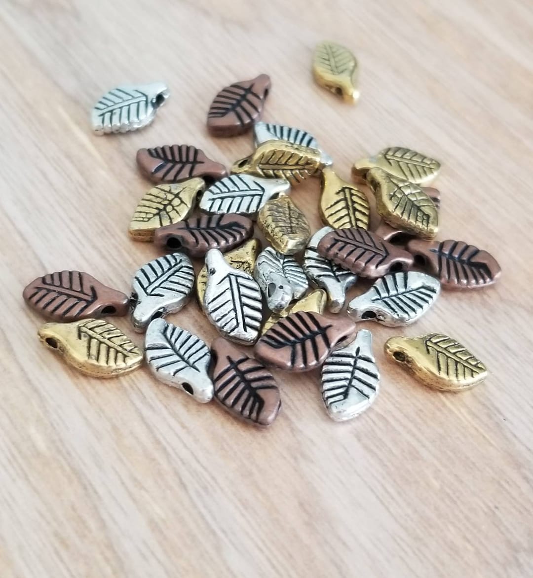 Little Leaf Beads Fall Foliage Charms Small Leaves Antique Silver ...