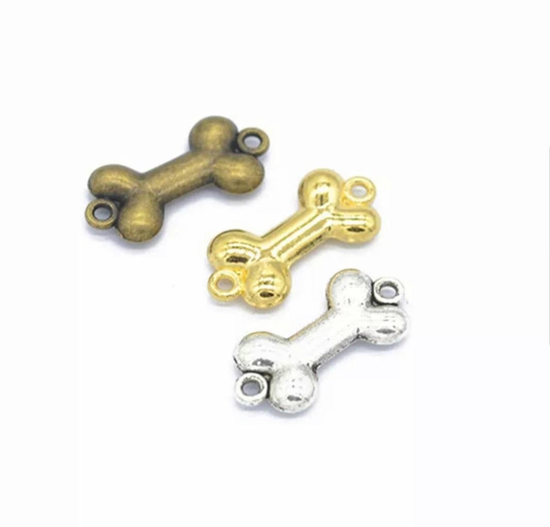 Bone Connectors Silver Bronze or Gold Bone Charms Dog Bone Connectors ...