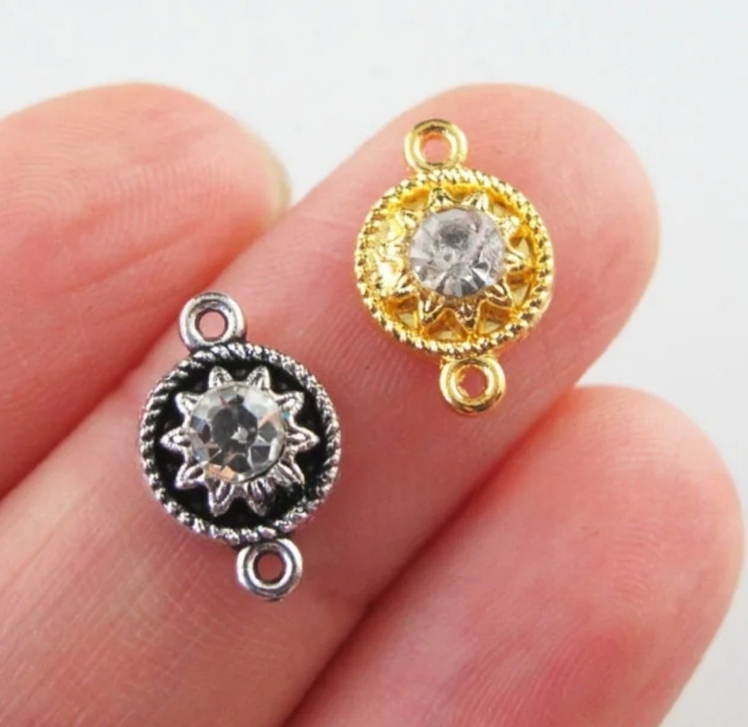 6 Mini Crystal Rhinestone Connectors Tiny Silver or Gold Connectors ...