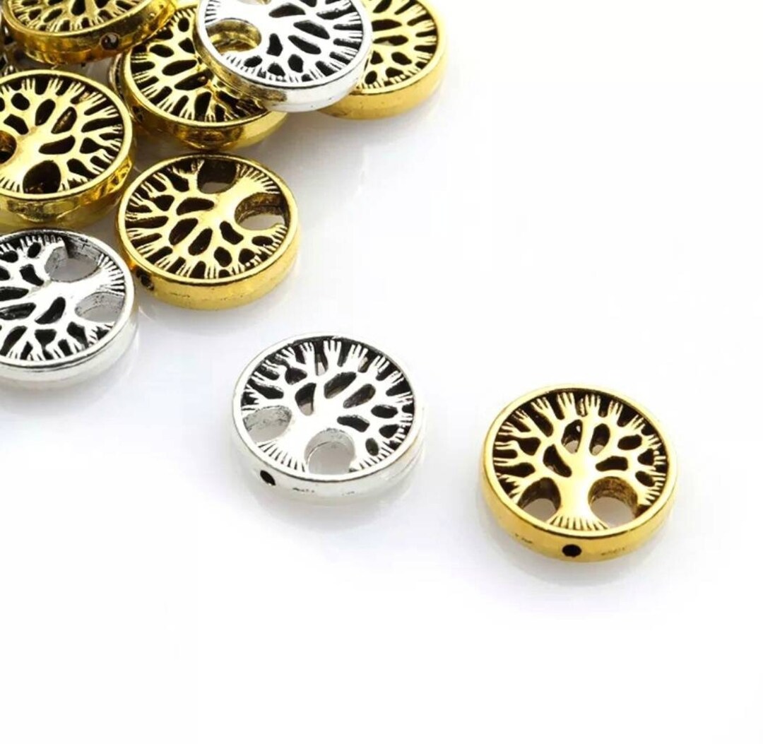 6 Tree Spacer Beads Quality Antique Gold or Silver Tree Beads Tree of ...