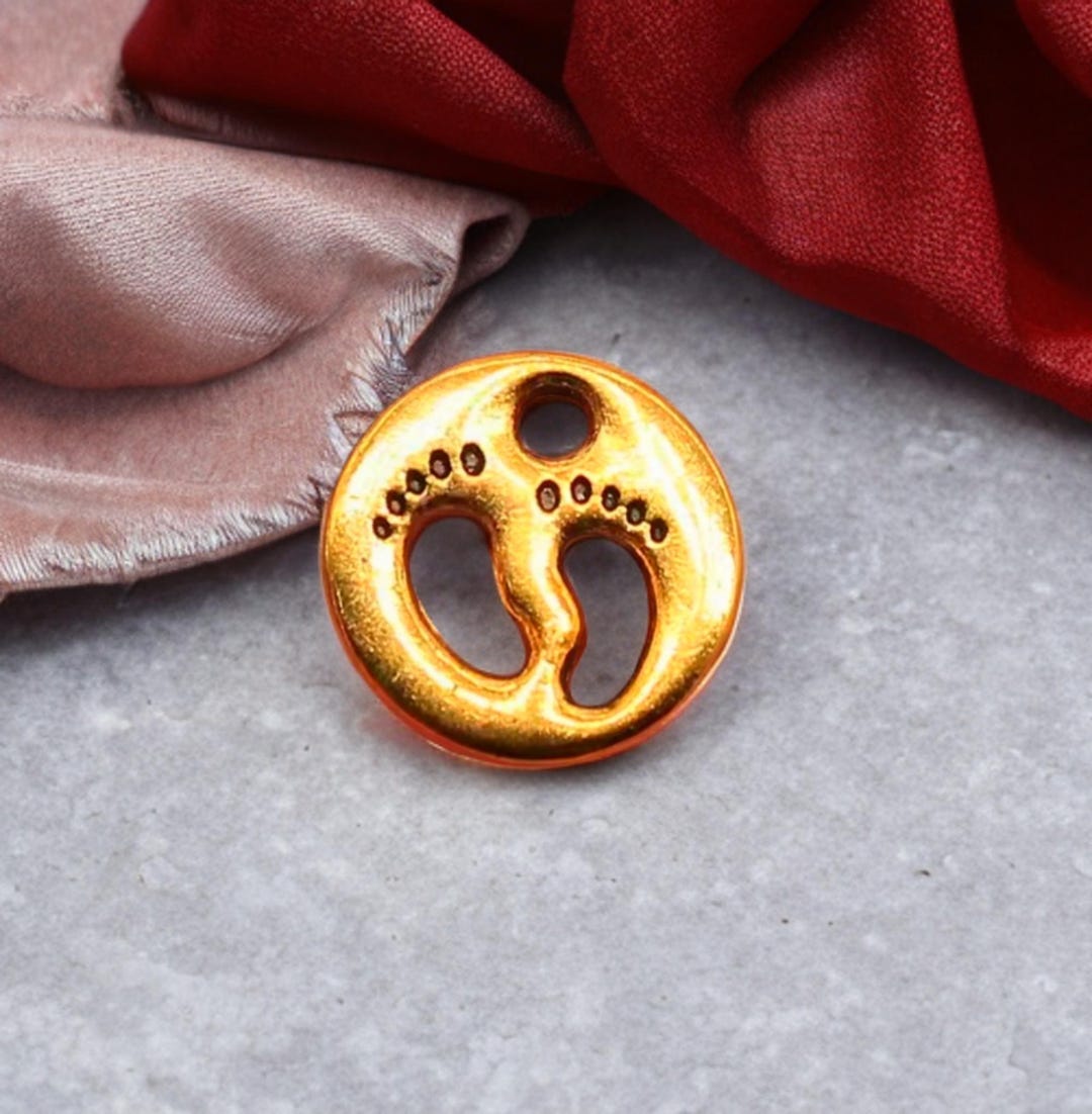 10 Mini Baby Footprint Charms Antique Gold Very SMALL Baby Feet Charm ...