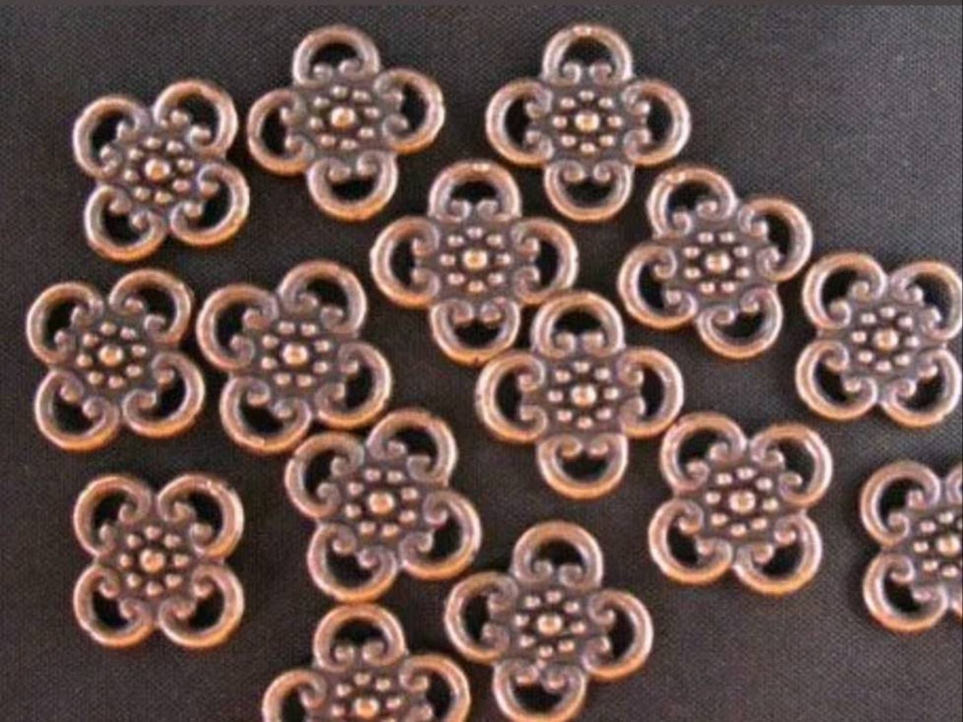 10 Flower Connectors 4 Loop Flower Charms Dark Copper, Gold or Silver ...