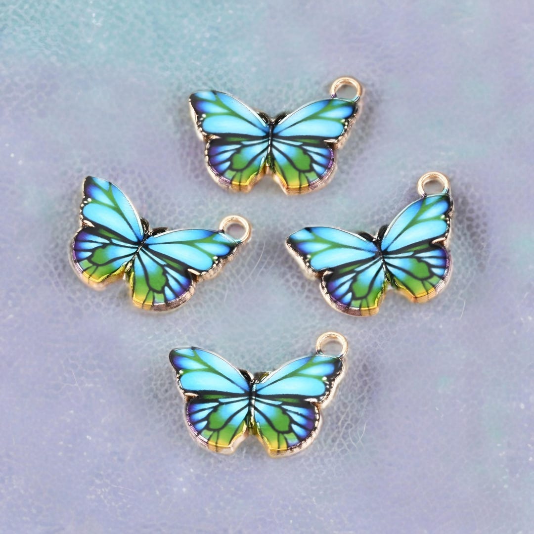 6 Enamel Butterfly Charms Blue Butterfly Charms Butterfly Jewelry ...