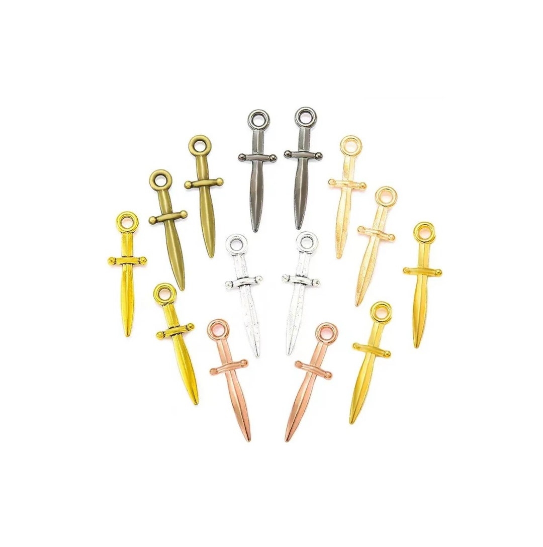 10 Mini Sword Charms Colorful Little Sword Charms Dagger Charms Jewelry ...