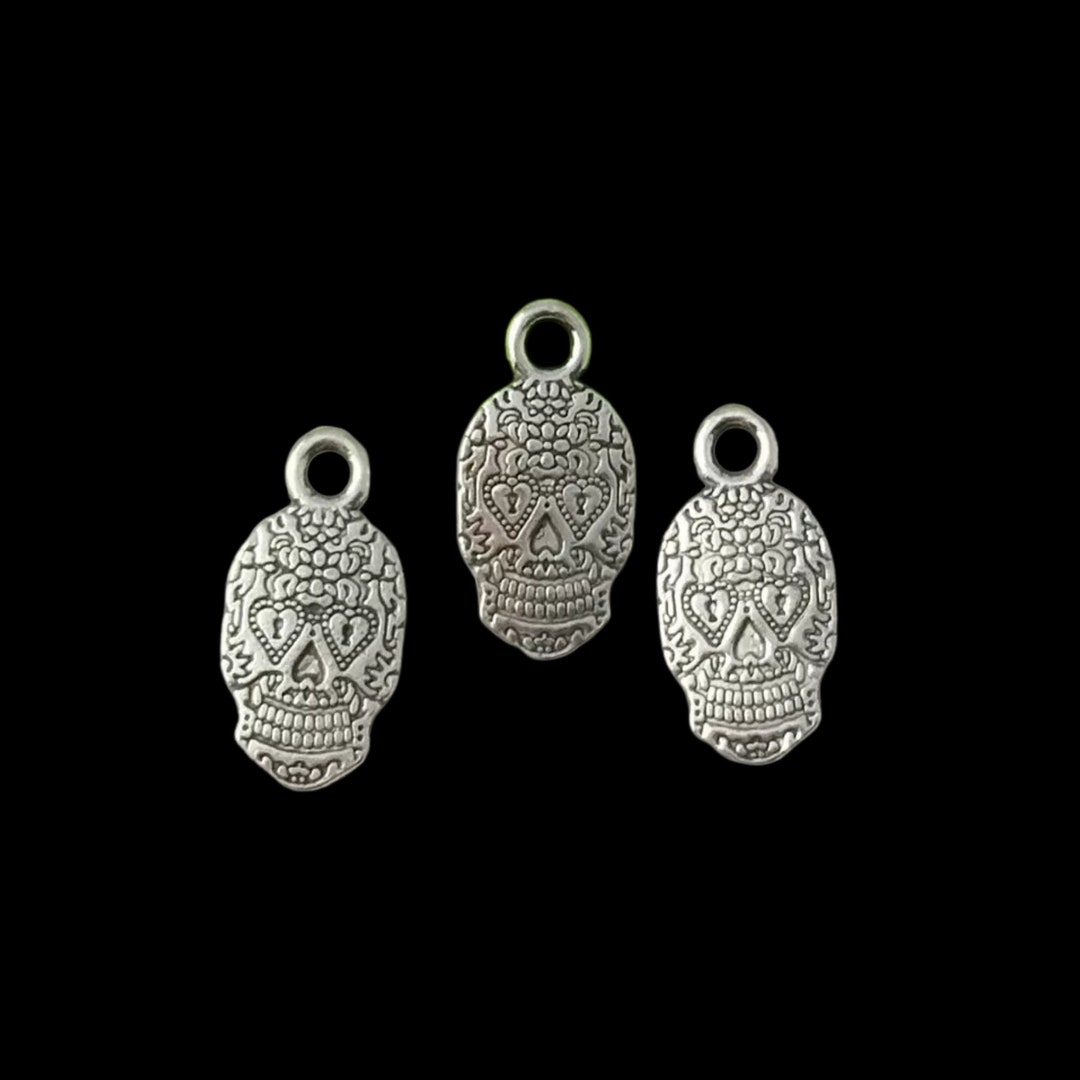 10 Mini Sugar Skull Charms Ornate Dia De Los Muertos Double Sided ...