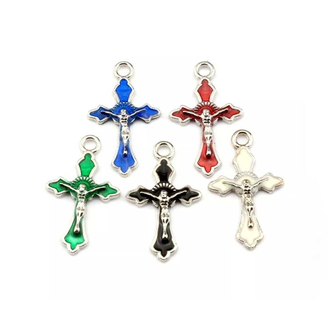 Enameled Crucifix Pendants Colorful Crucifix Charms Rosary Parts ...