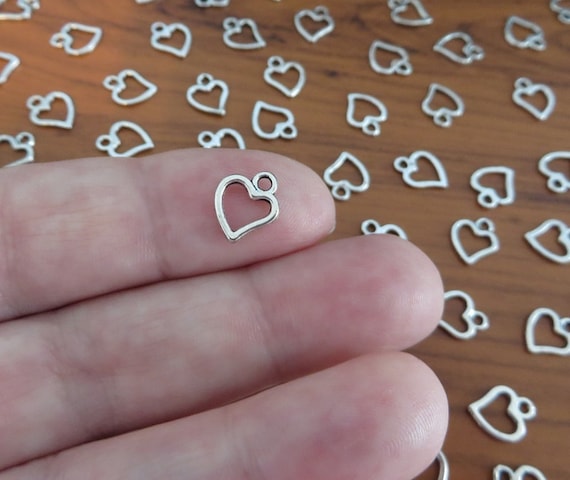 24 Very Tiny Open Heart Charms Valentine Mini Hearts | Etsy